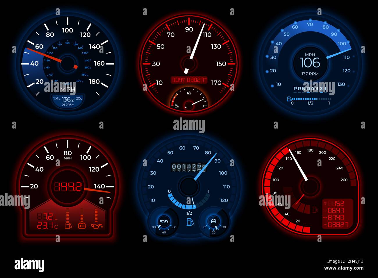 Car speedometers. Racing speedometer, speed scales in auto. Car ...