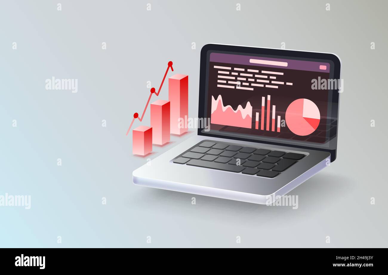 Laptop icon analysis, business chart, financial diagram. Vector ...