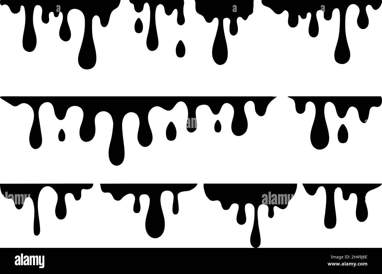 Black dripping elements. Dropping paint, syrup stain melted. Trickle ...