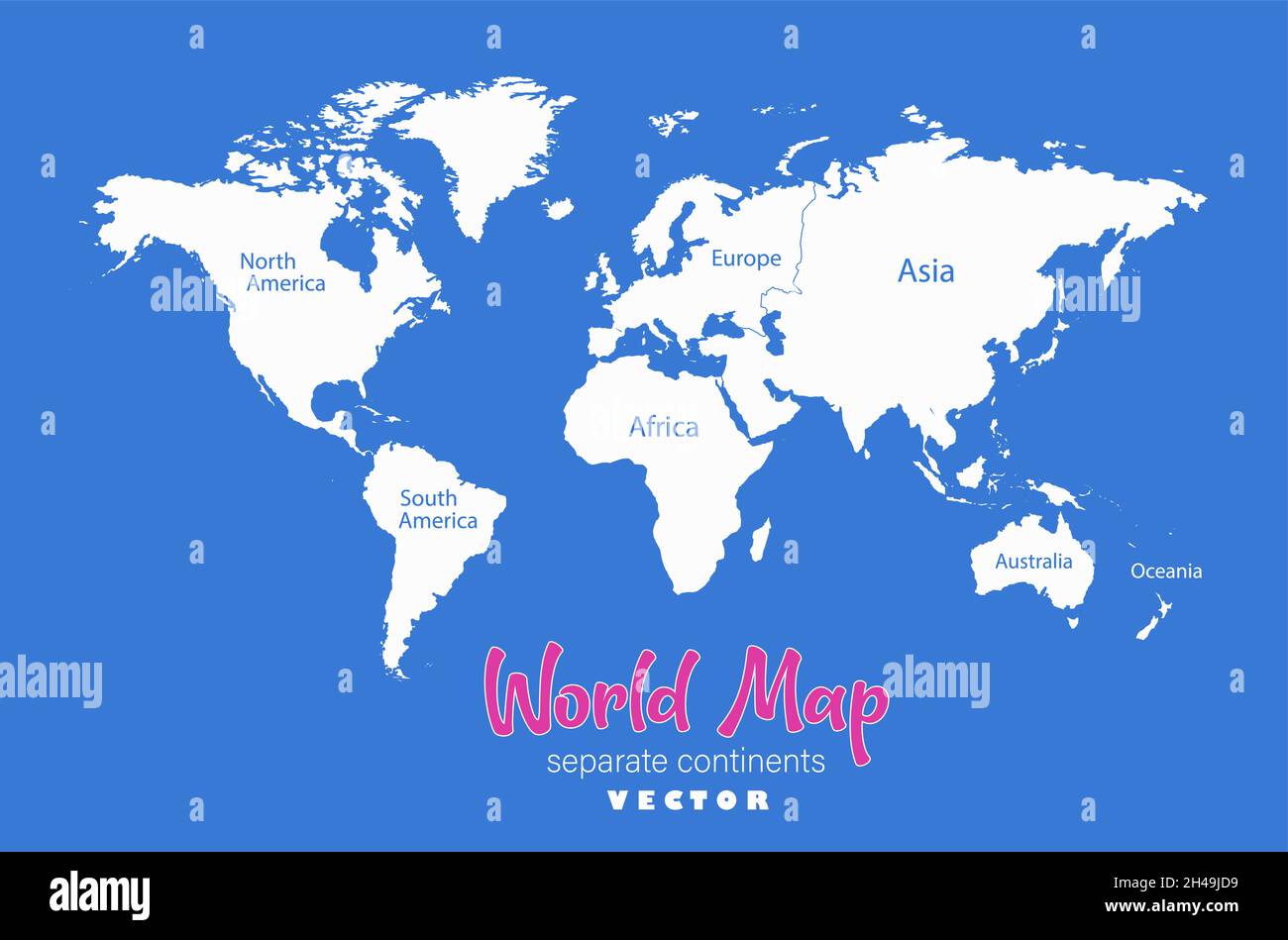 World map, separate continents whit names, blue background vector Stock ...