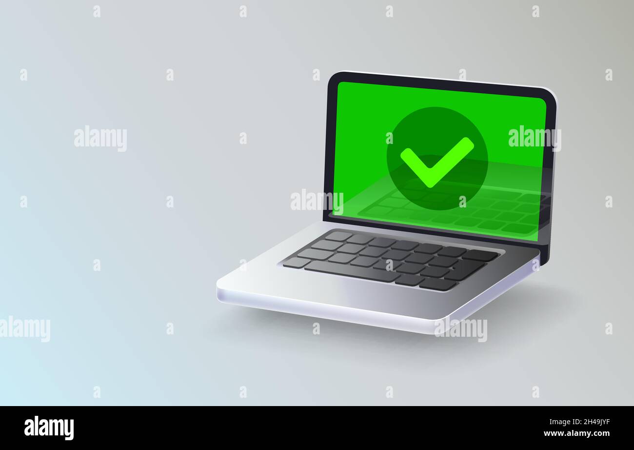 Laptop icon check mark, notebook approve, computer accept. Vector ...