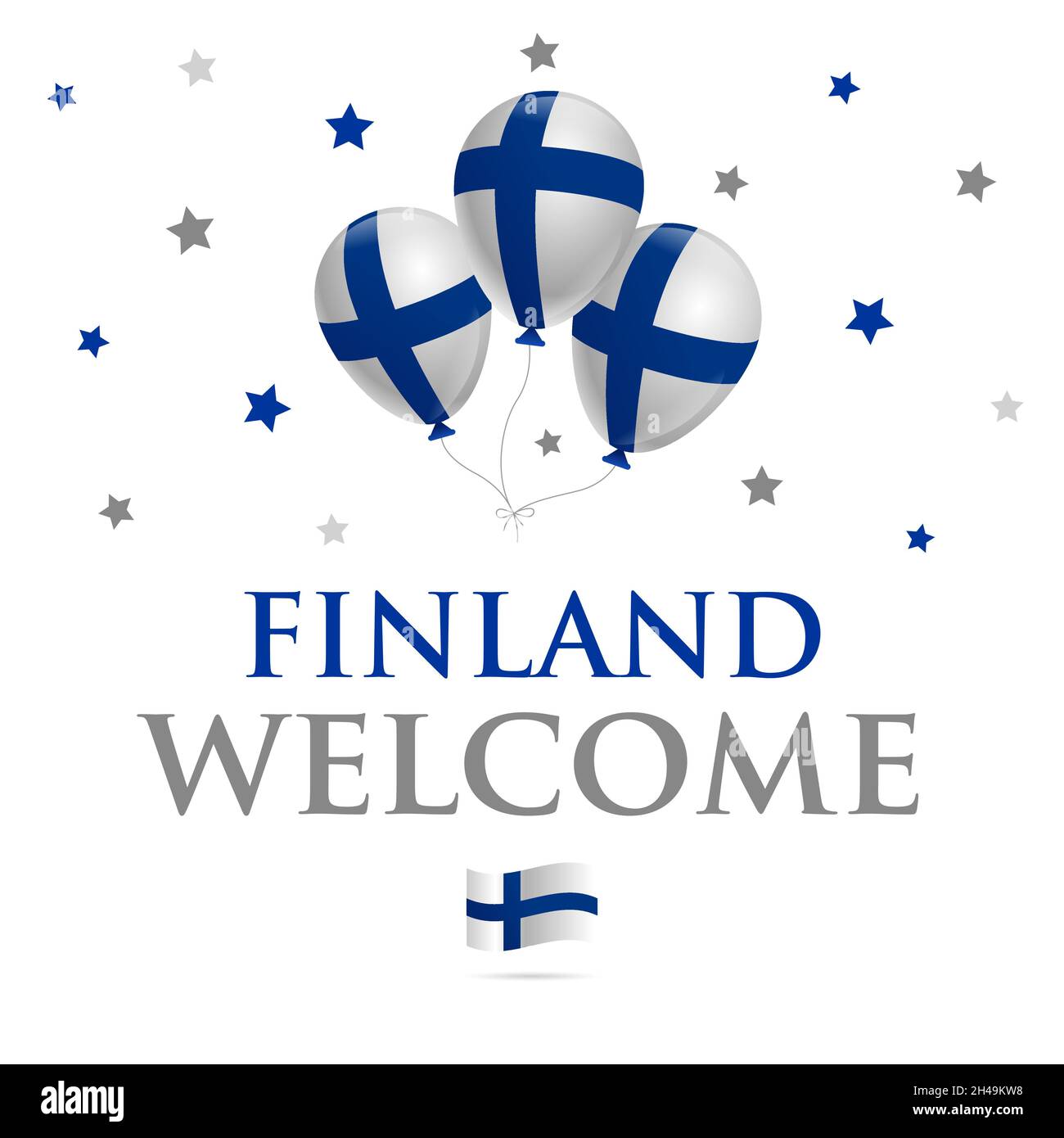 Balloons with flag and text Welcome to Finland. Banner or invitation ...