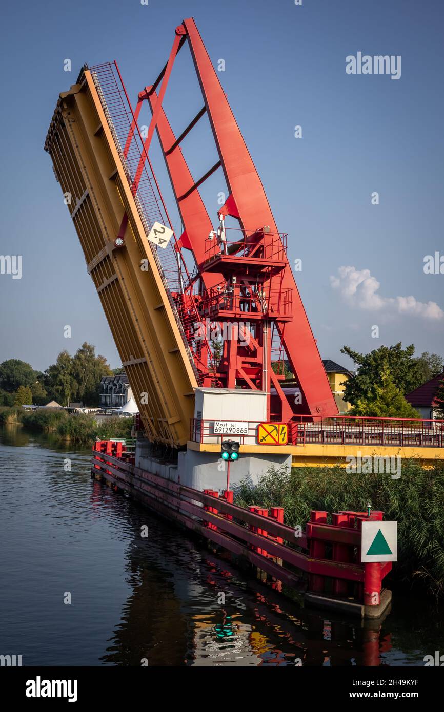Dziwnow, Poland - September 10, 2021: An open red drawbridge on Dziwna ...