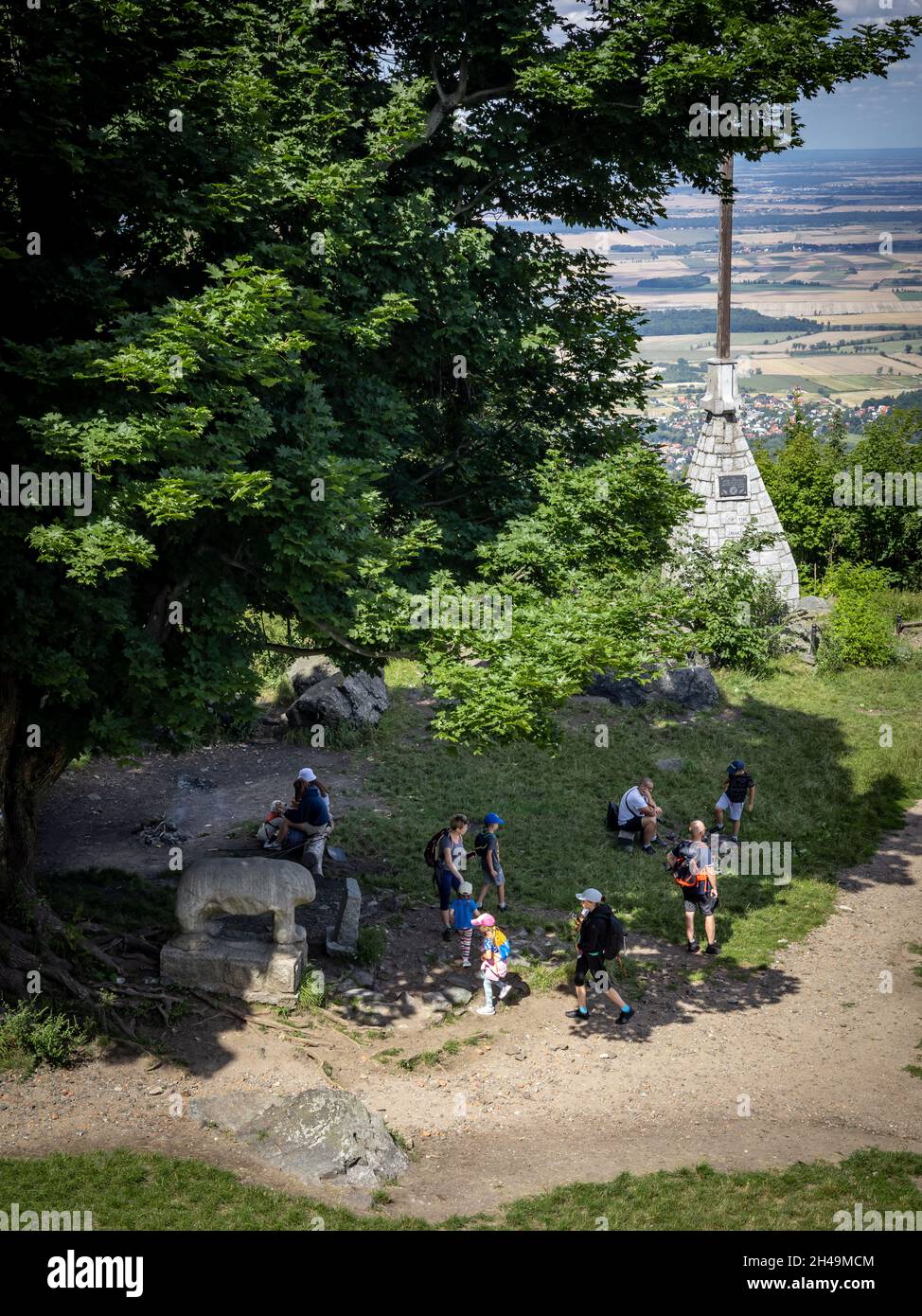 Sleza, Poland - August 07, 2021: A group of tourists visiting the ...