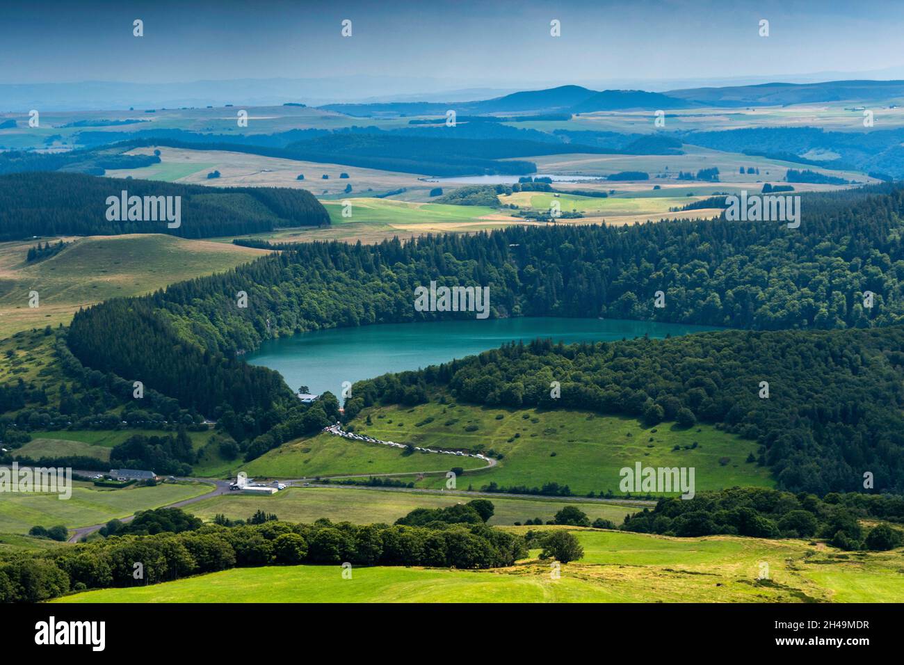 View on Volcanic Pavin lake located in the Regional Natural Park of ...