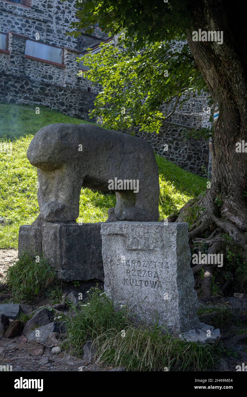 Sleza, Poland - August 07, 2021: A prehistoric sculpture of a stone ...