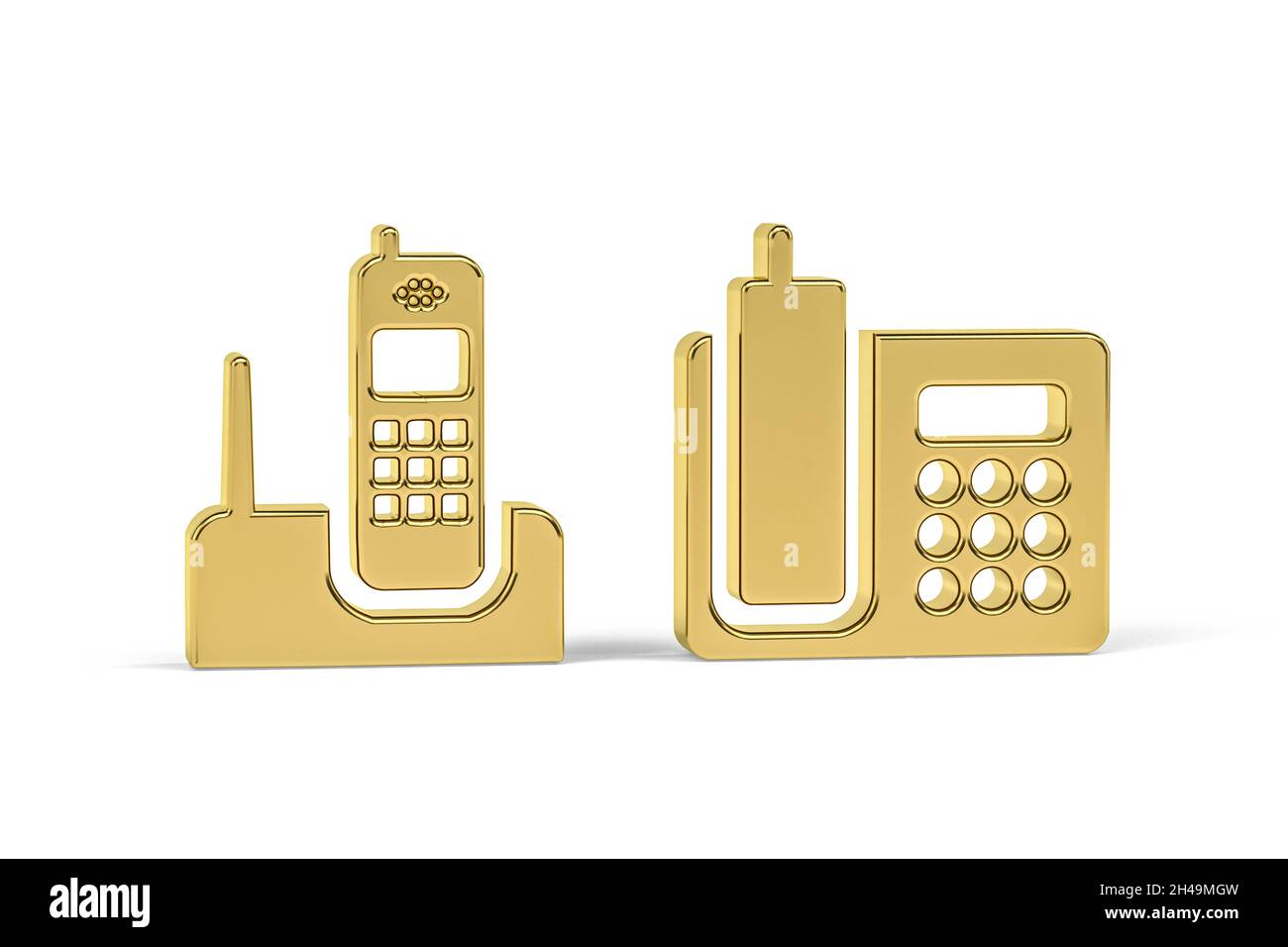 Golden 3d telephone icon isolated on white background - 3D render Stock ...