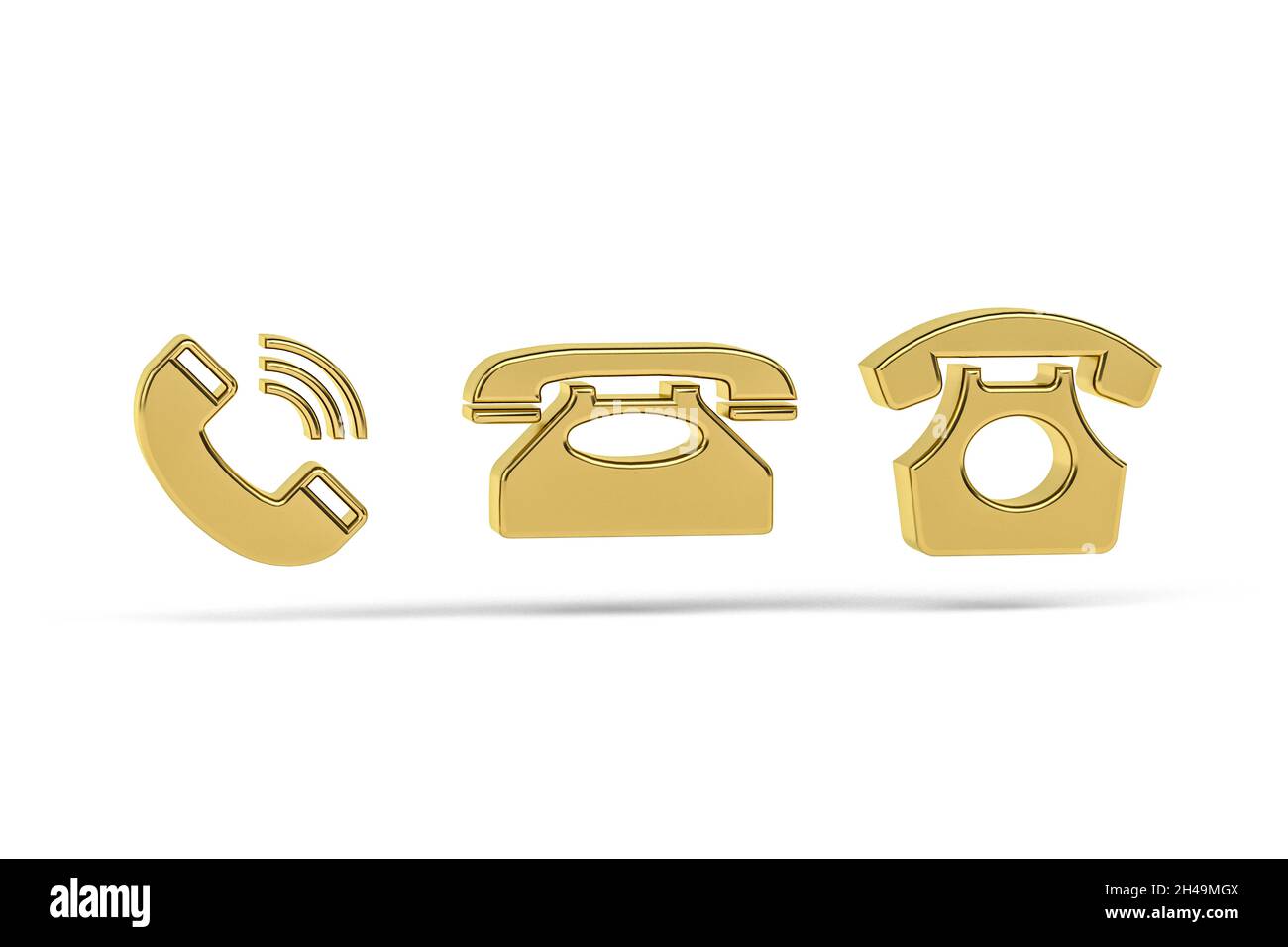 Golden 3d telephone icon isolated on white background - 3D render Stock ...