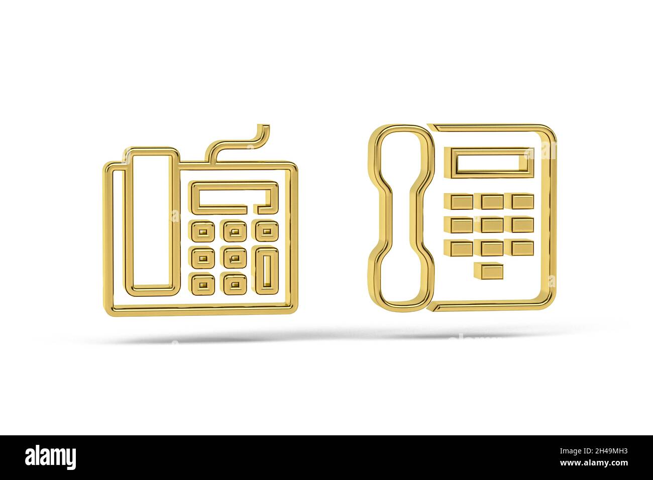 Golden 3d telephone icon isolated on white background - 3D render Stock ...