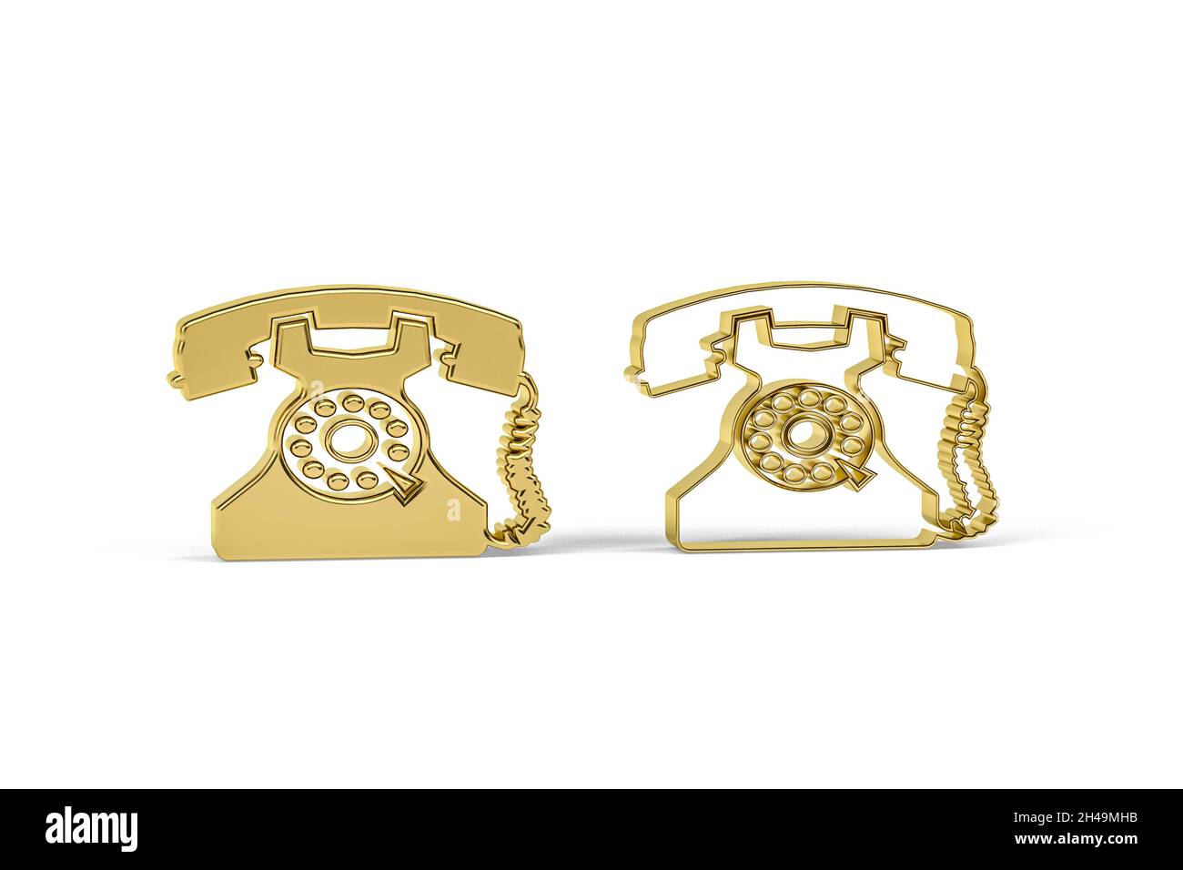 Golden 3d telephone icon isolated on white background - 3D render Stock ...