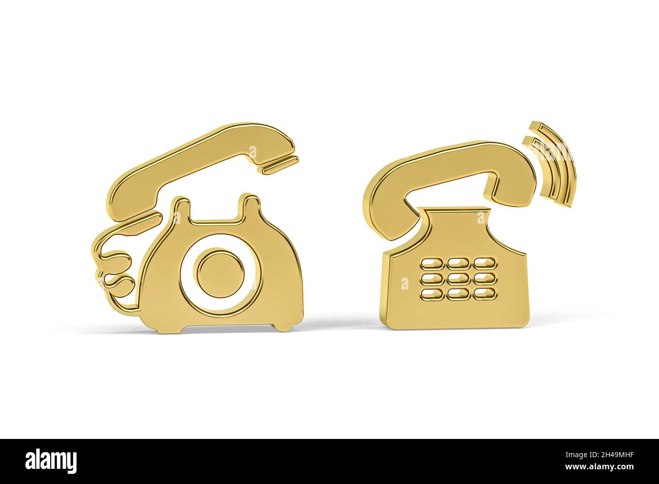 Golden 3d telephone icon isolated on white background - 3D render Stock ...