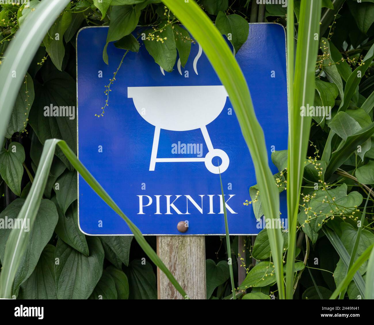 WOJSLAWICE, POLAND - July 9, 2021: A blue sign board marking a place ...