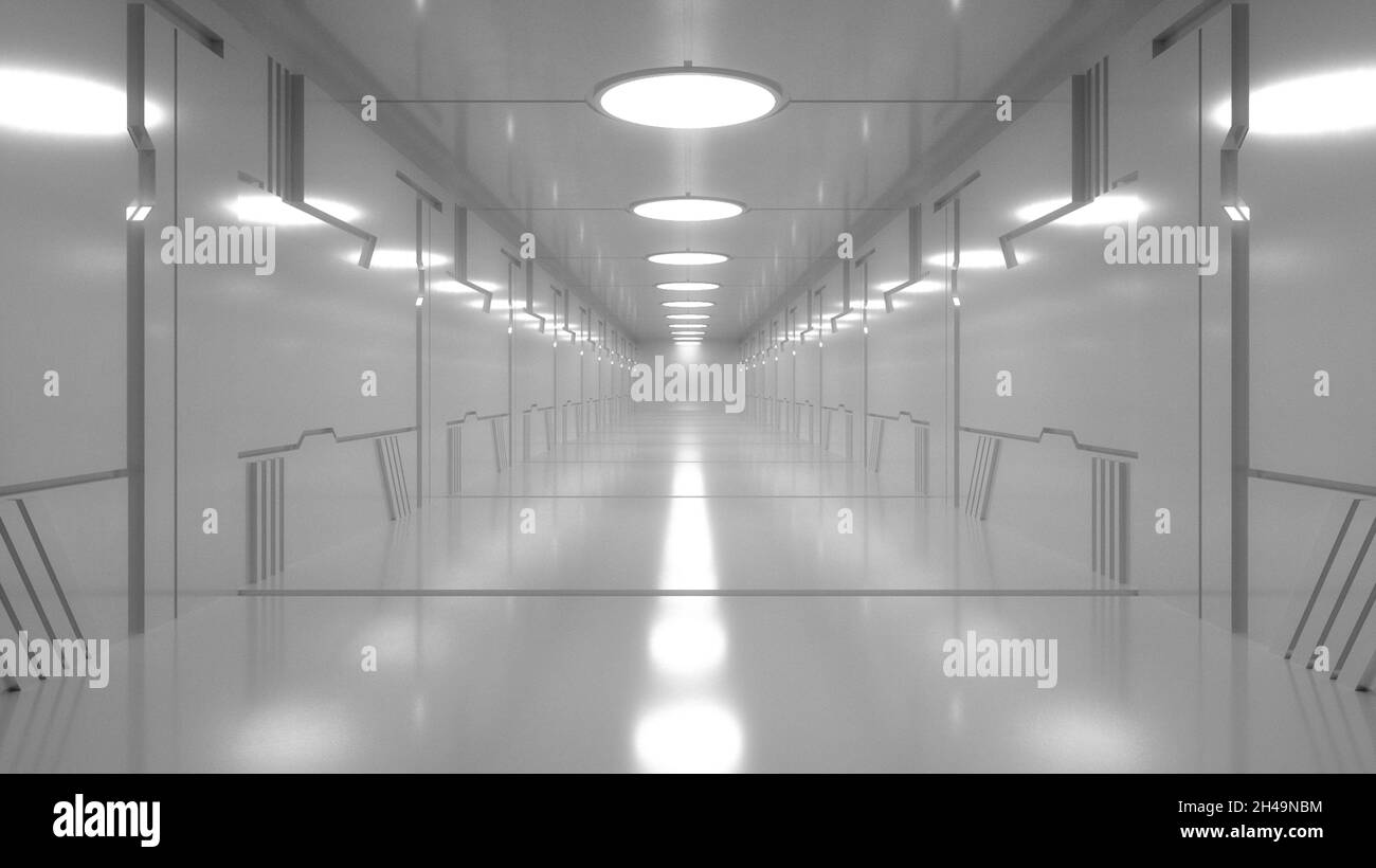 3d render. Futuristic corridor interior design Stock Photo - Alamy