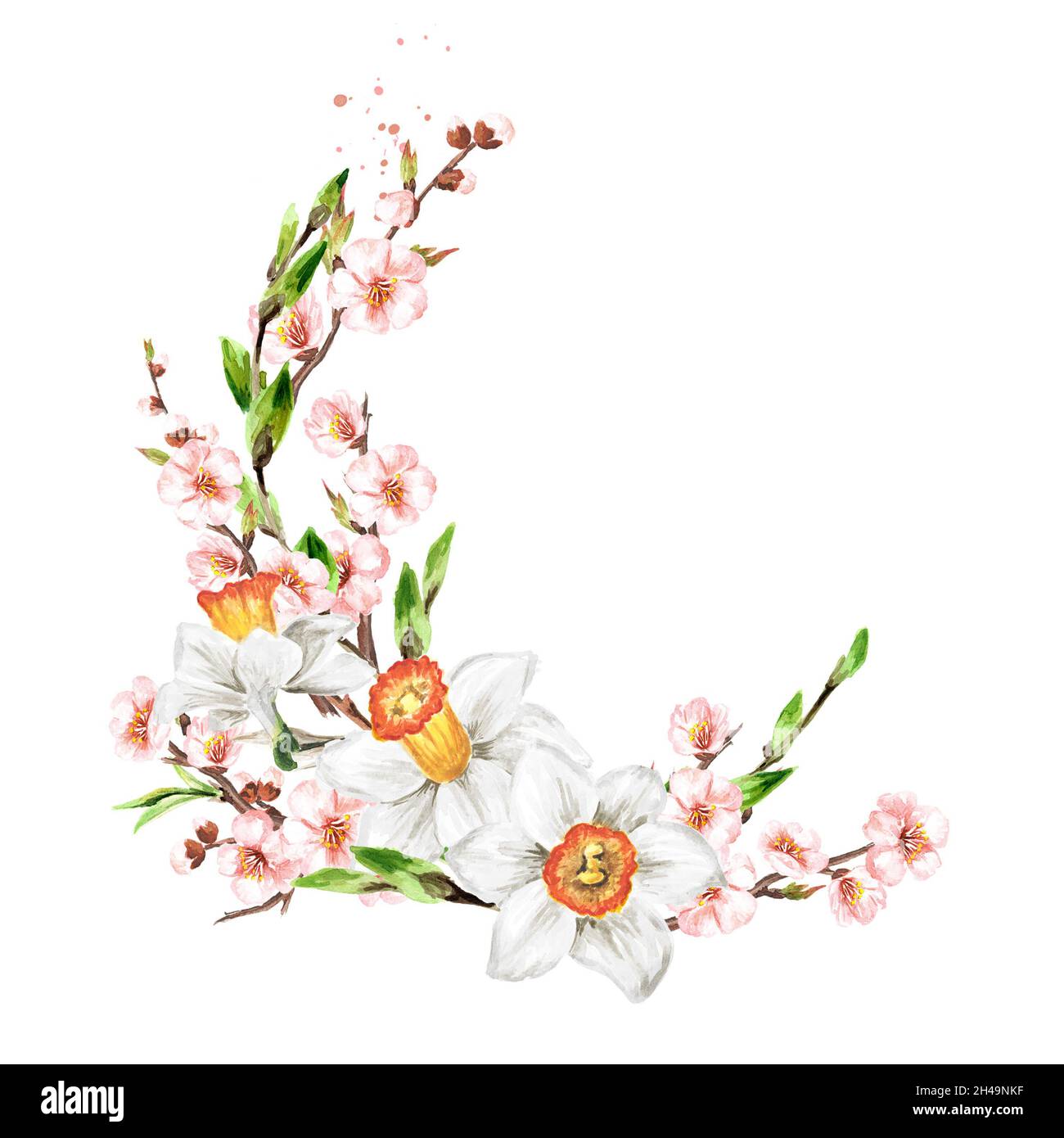 Wreath with spring flowers, Hand drawn watercolor illustration isolated ...