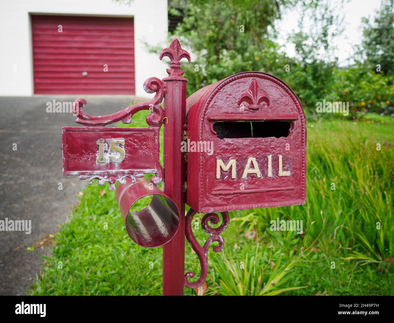 AUCKLAND, NEW ZEALAND - Oct 30, 2021: View of traditional metal mailbox ...