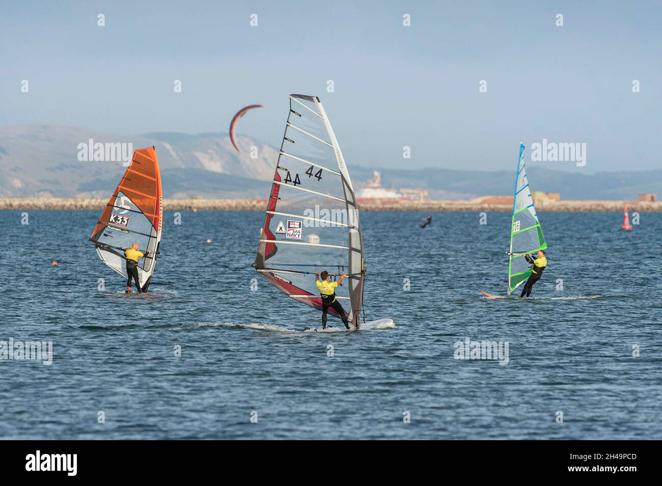 Windsurfing at Portland Harbour, Weymouth, Dorset, England, UK Stock ...