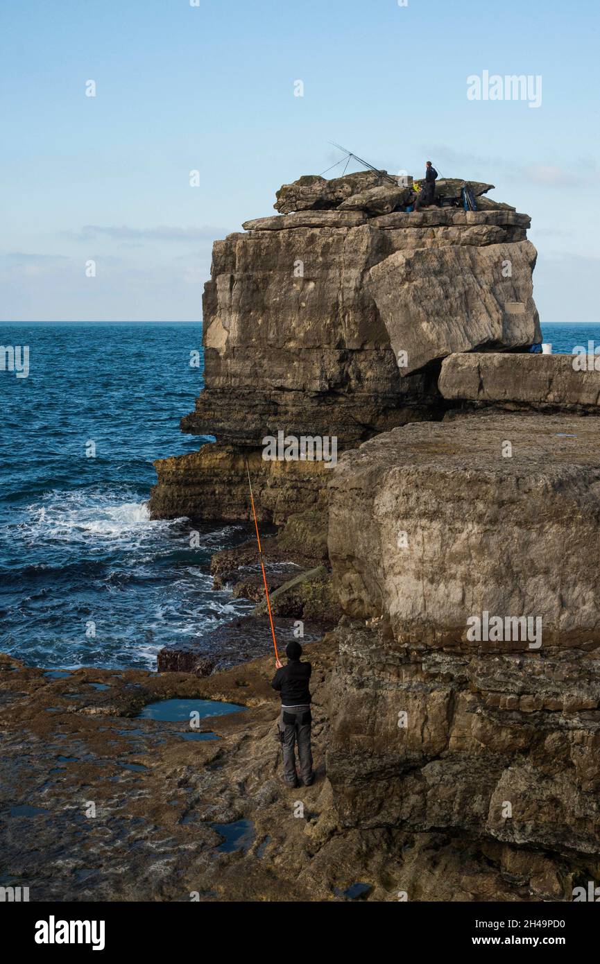 Fishing at Pulpit Rock, Portland Bill, Isle of Portland, Jurassic Coast ...