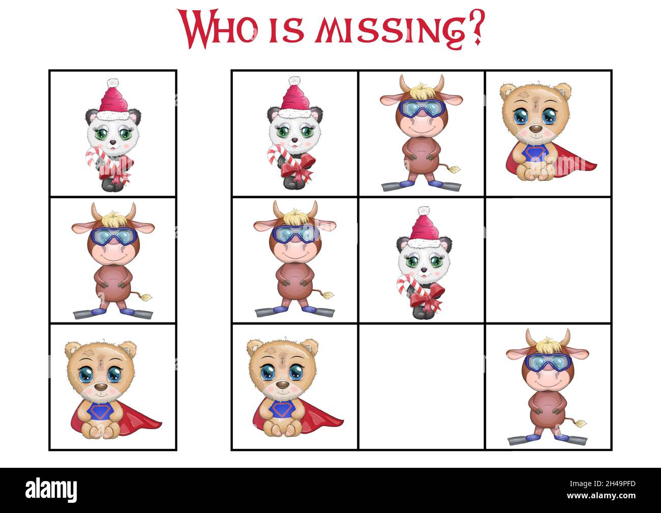 Sudoku game for children with pictures. Kids activity sheet. Cartoon ...