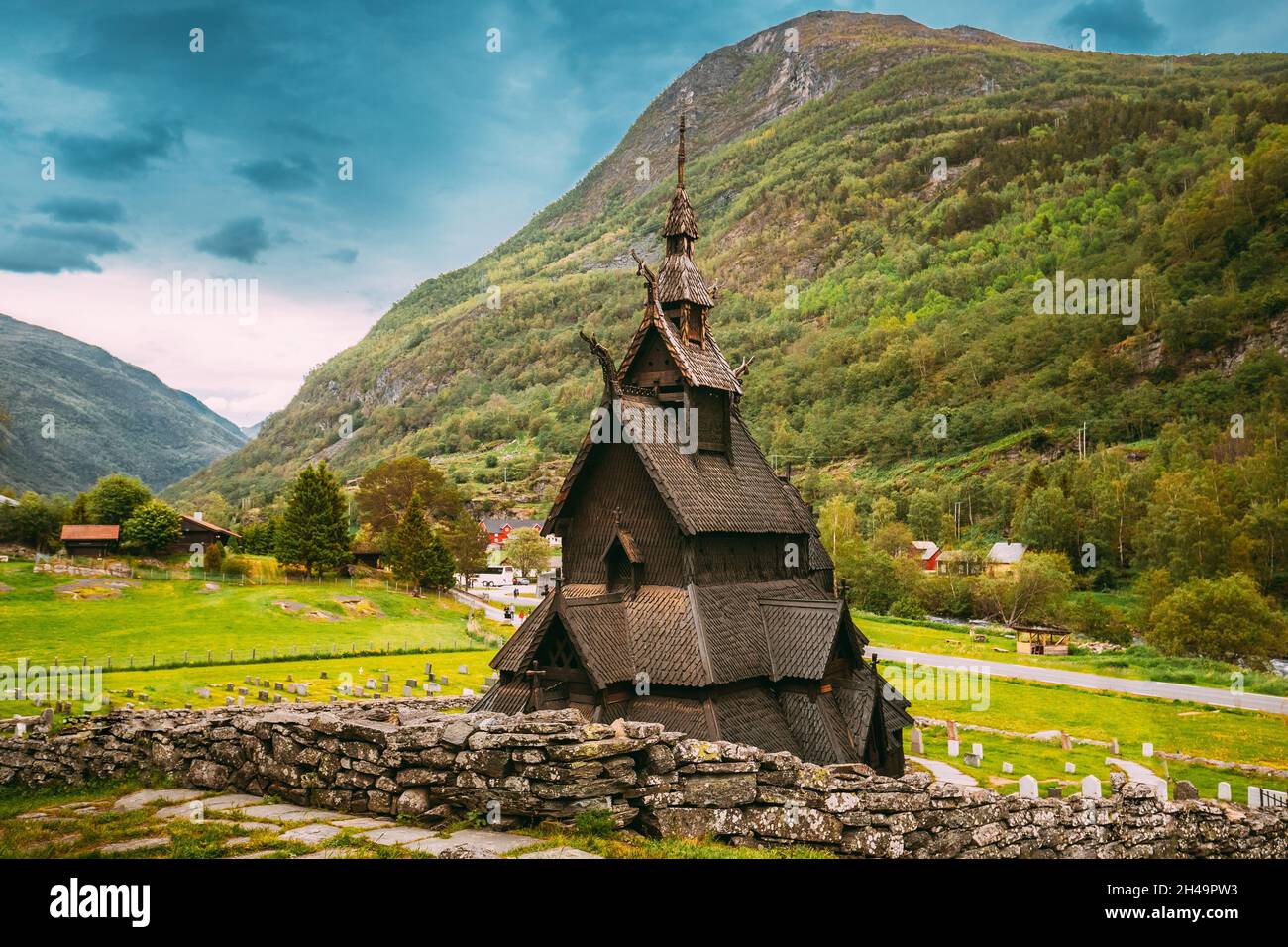 Borgund, Norway. Famous Landmark Stavkirke An Old Wooden Triple Nave ...