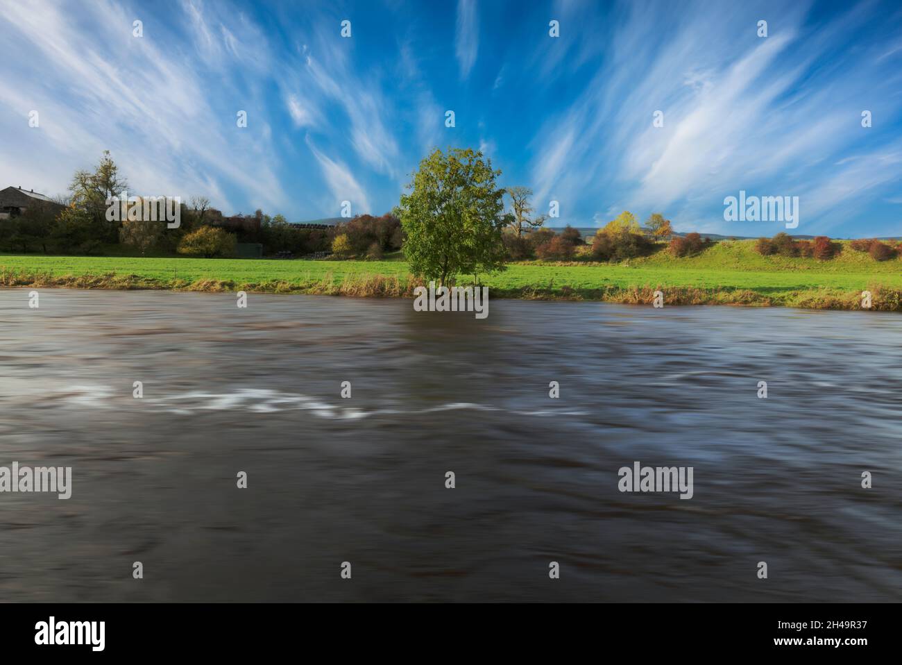High water on the River Ribble at Clitheroe, Lancashire, UK Stock Photo ...