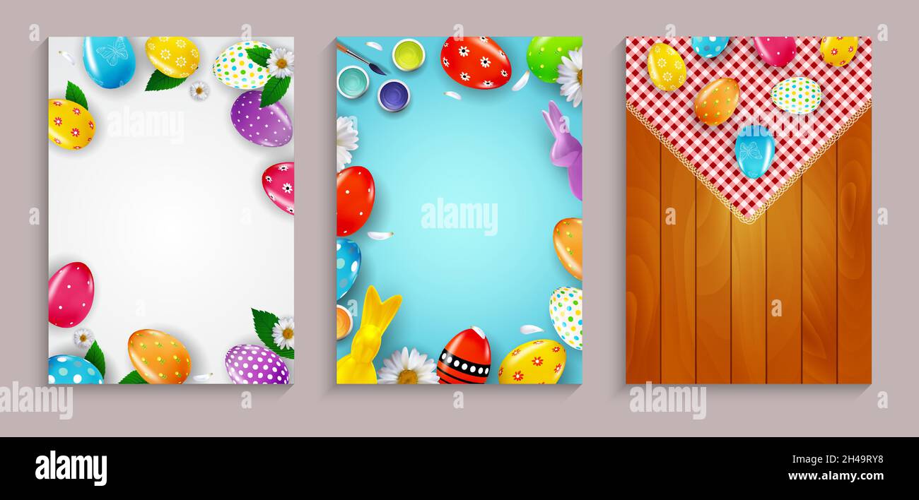 Easter sale poster set template with 3d realistic Easter eggs and paint ...