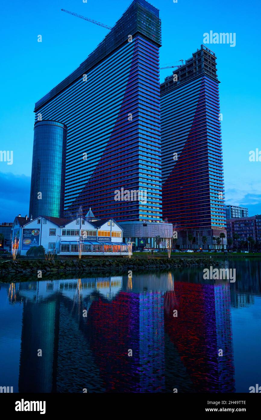 Evening view of the modern hotel complex Orbi City in the city of ...