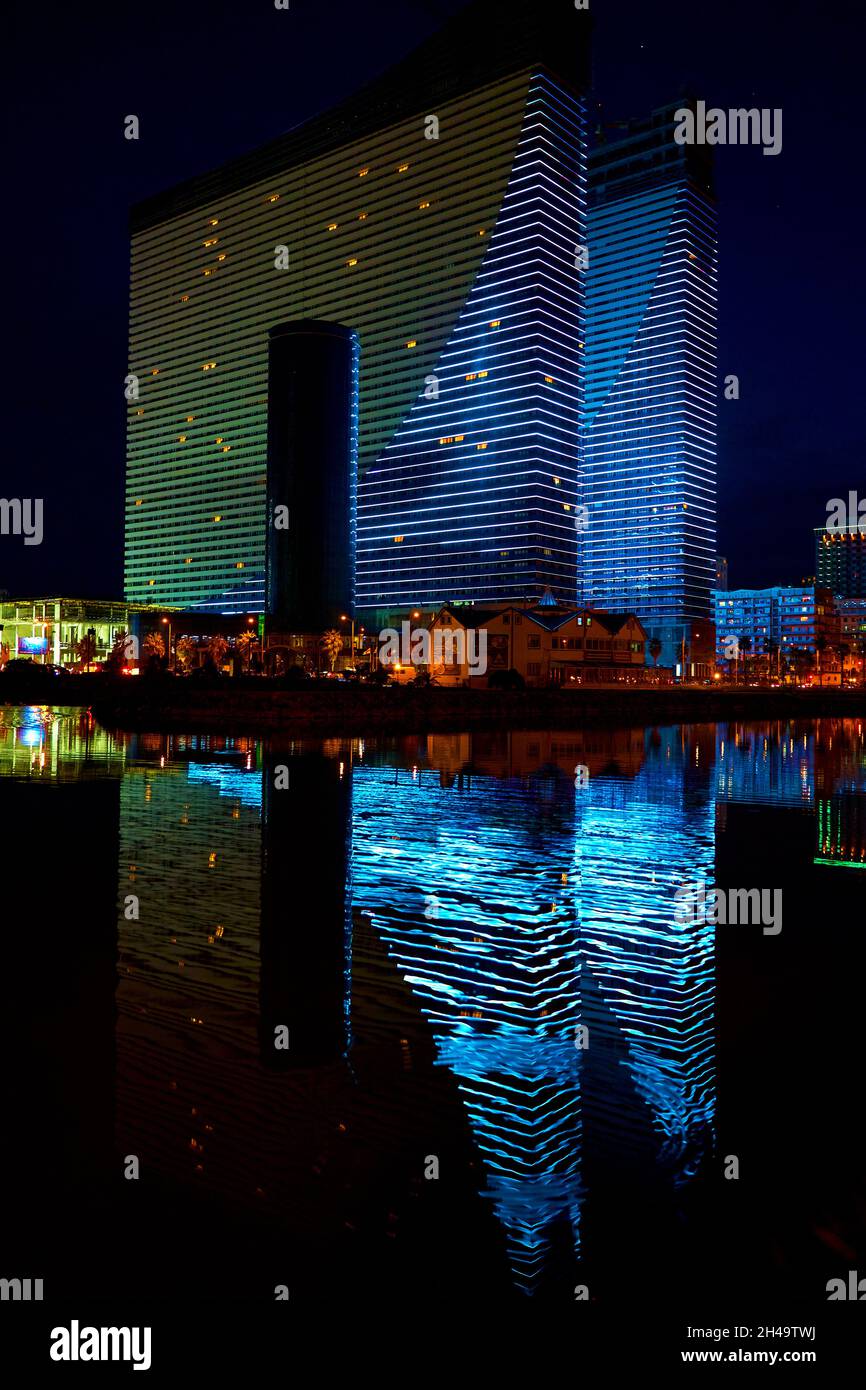 Evening view of the modern hotel complex Orbi City in the city of ...