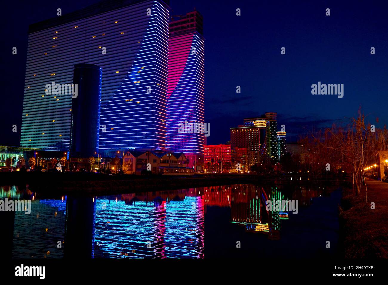 Evening view of the modern hotel complex Orbi City in the city of ...