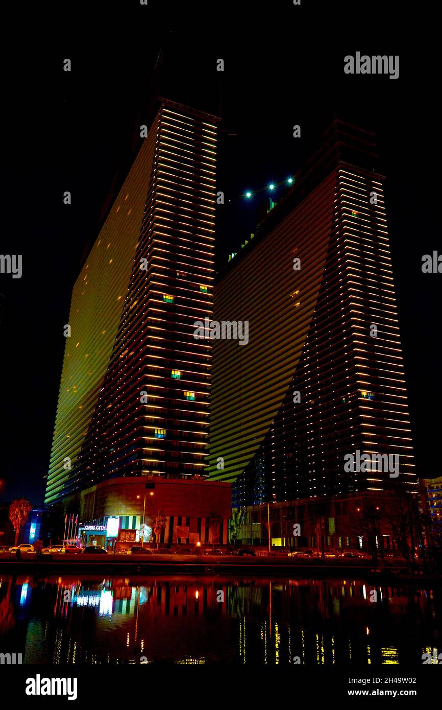 Evening view of the modern hotel complex Orbi City in the city of ...