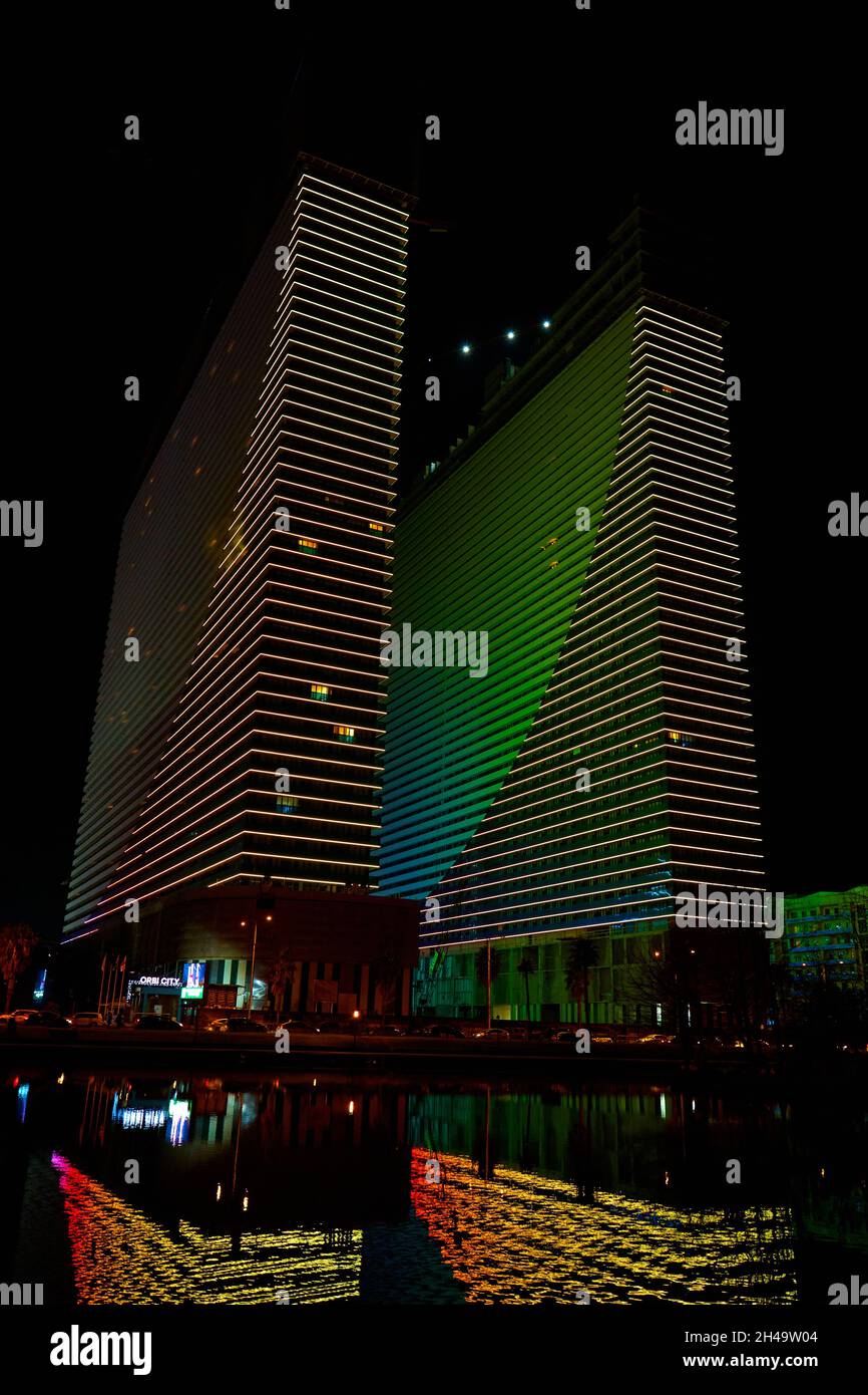 Evening view of the modern hotel complex Orbi City in the city of ...