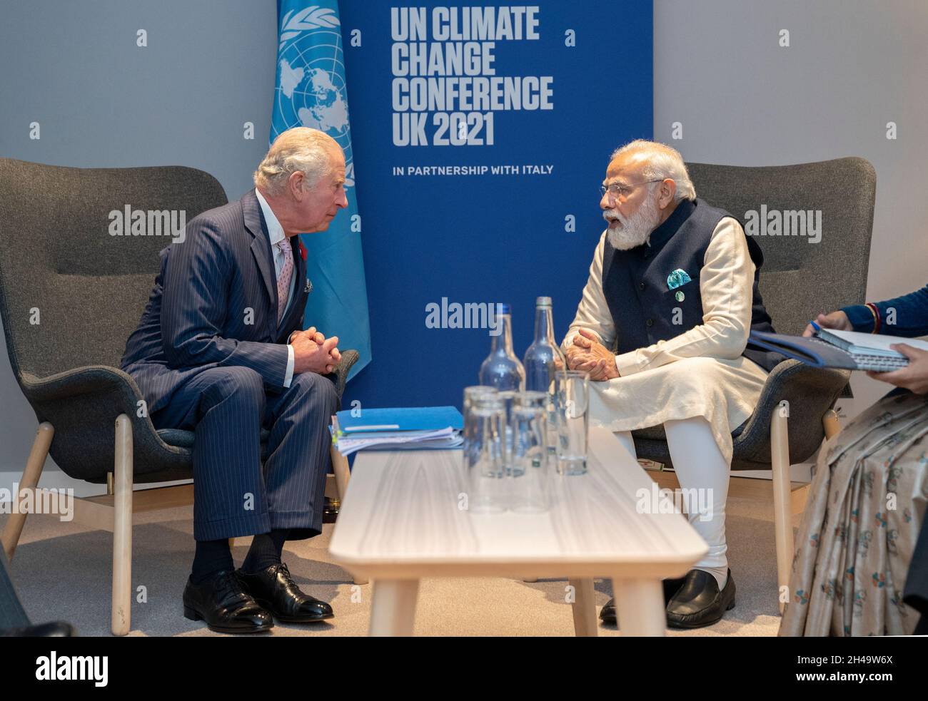 The Prince of Wales greets the Prime Minister of India Narendra Modi (right) ahead of their ...