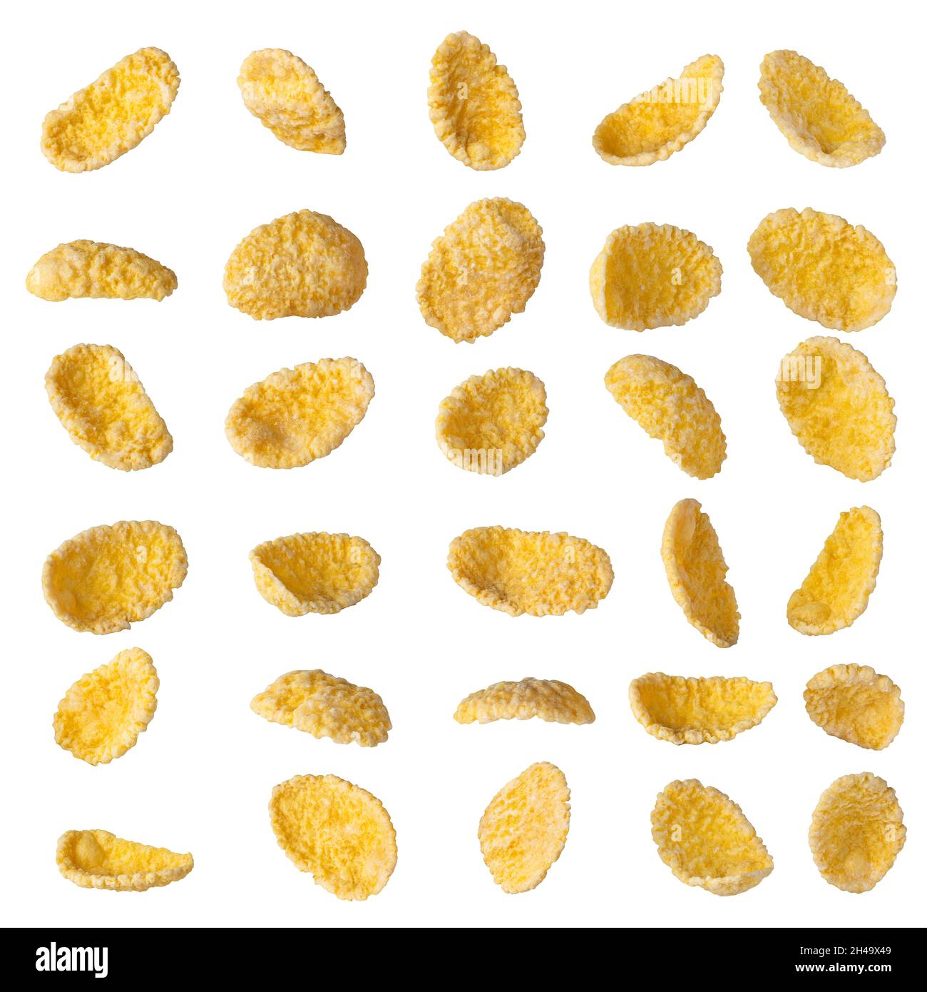 collection of falling sweet cornflakes isolated on white Stock Photo ...