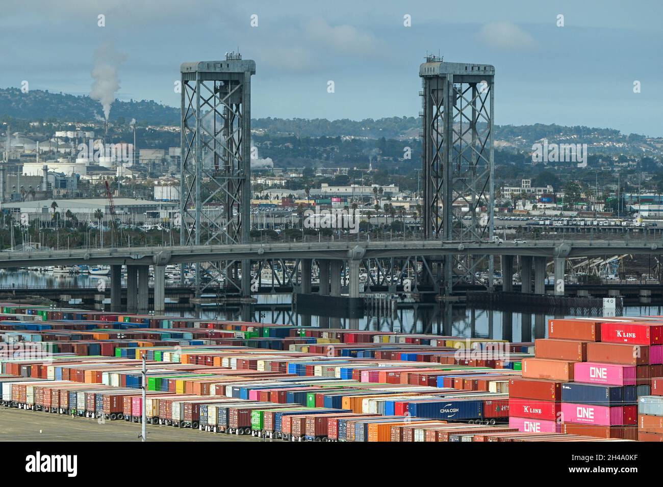 Shipping containers at the Port of Los Angeles on October 23, 2021 in ...