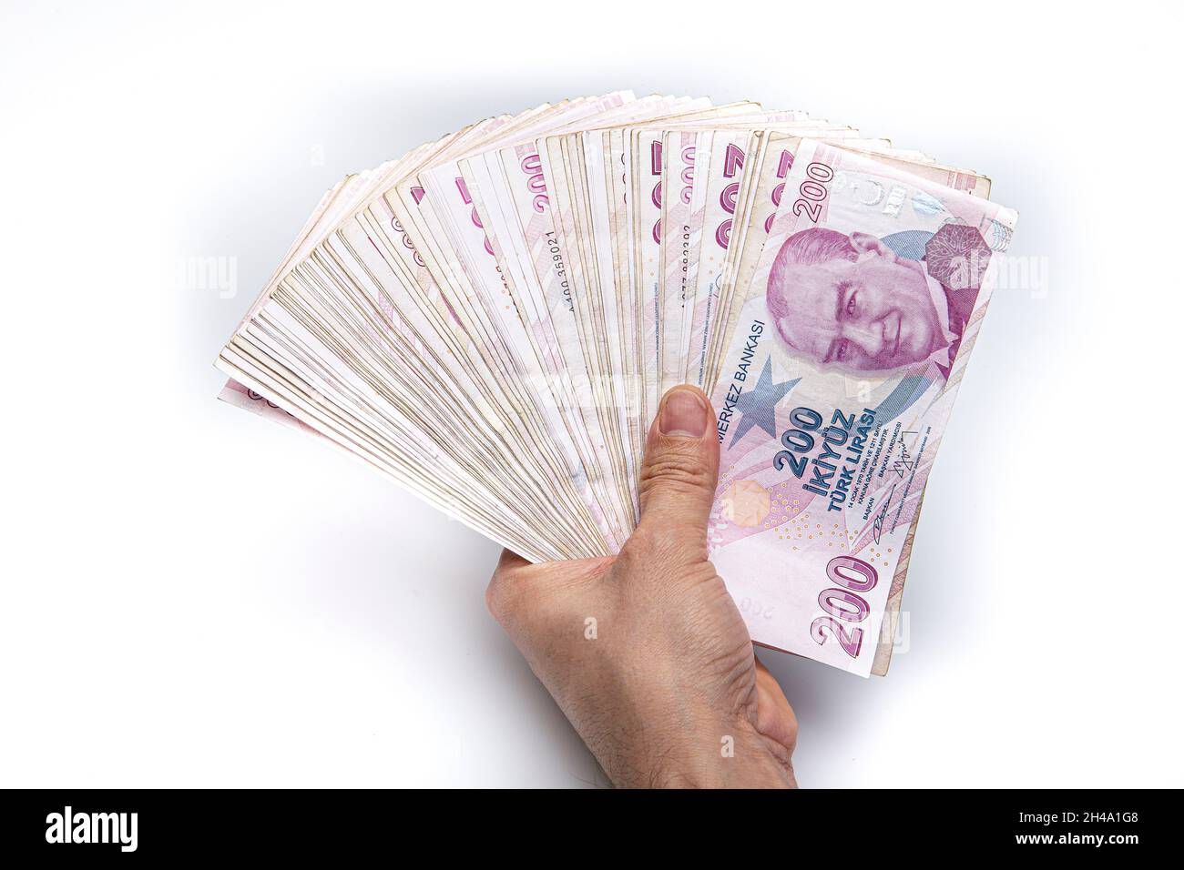 Man counting Turkish money with his hand. Turkish lira banknotes Stock ...