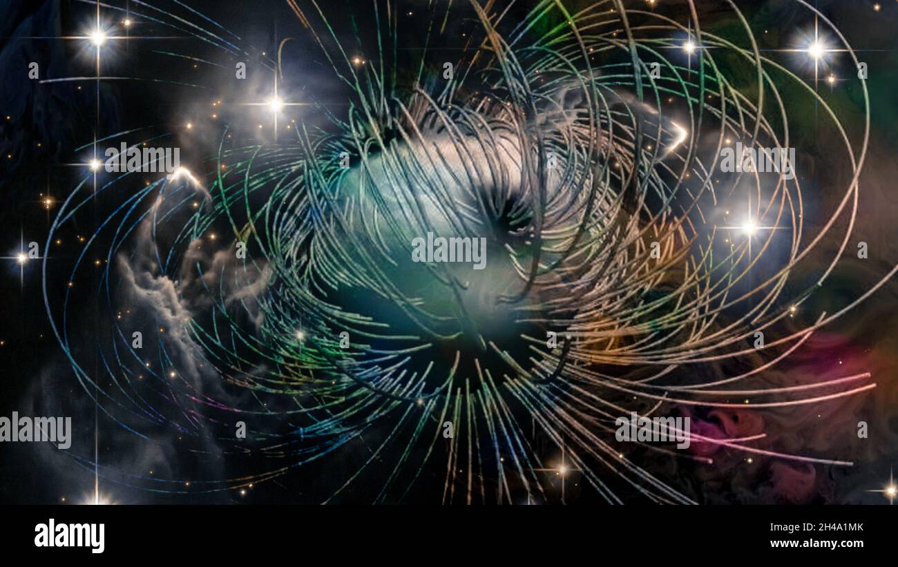 Energy clot alien planet with a hairy pattern of diverging fields in ...