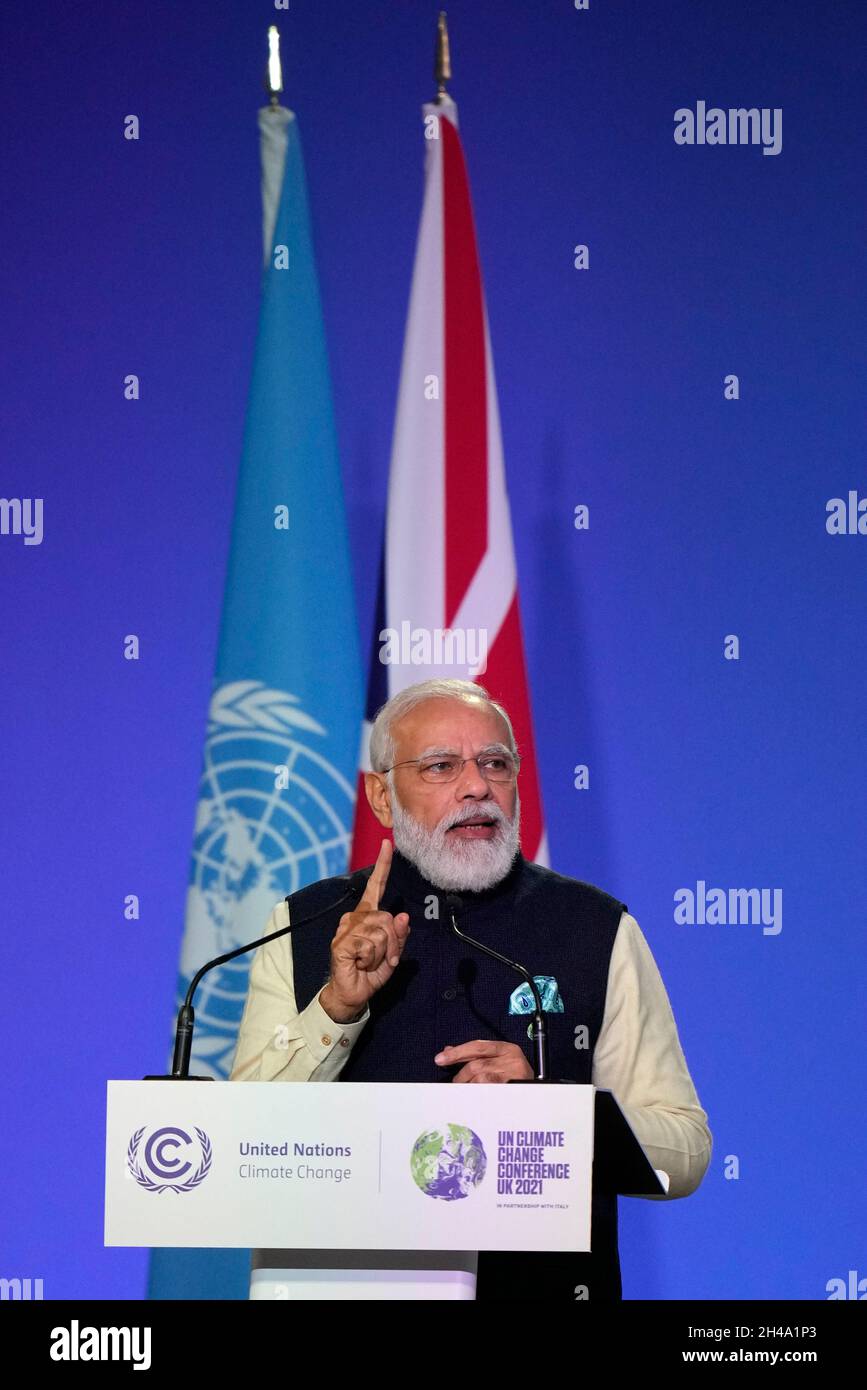 Indian Prime Minister Narendra Modi speaking during the Cop26 summit at ...