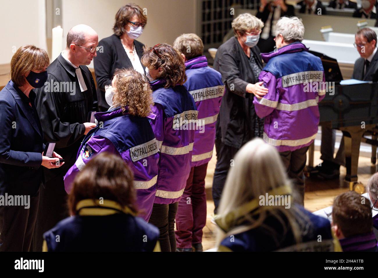 Duesseldorf, Germany. 01st Nov, 2021. Emergency chaplains receive a ...