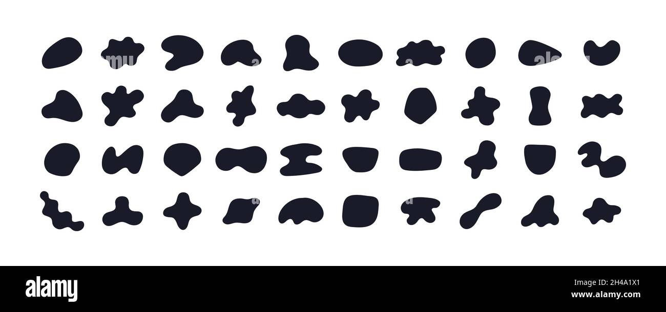 Random black abstract shapes. Set of organic blobs of irregular shape. Simple blotch, inkblot ...