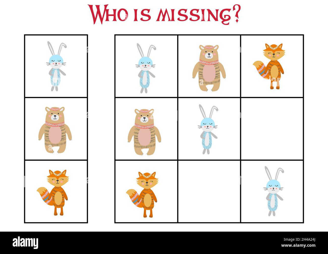 Children's game Find who is missing. Sudoku for kids. Children's ...