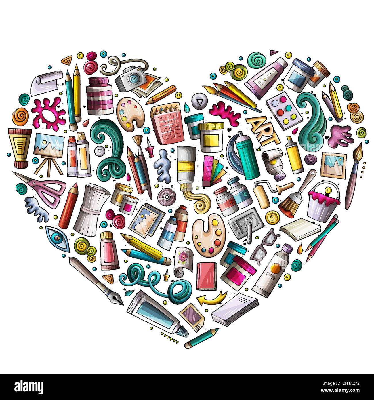 Colorful vector set of Art cartoon doodle objects Stock Vector Image ...