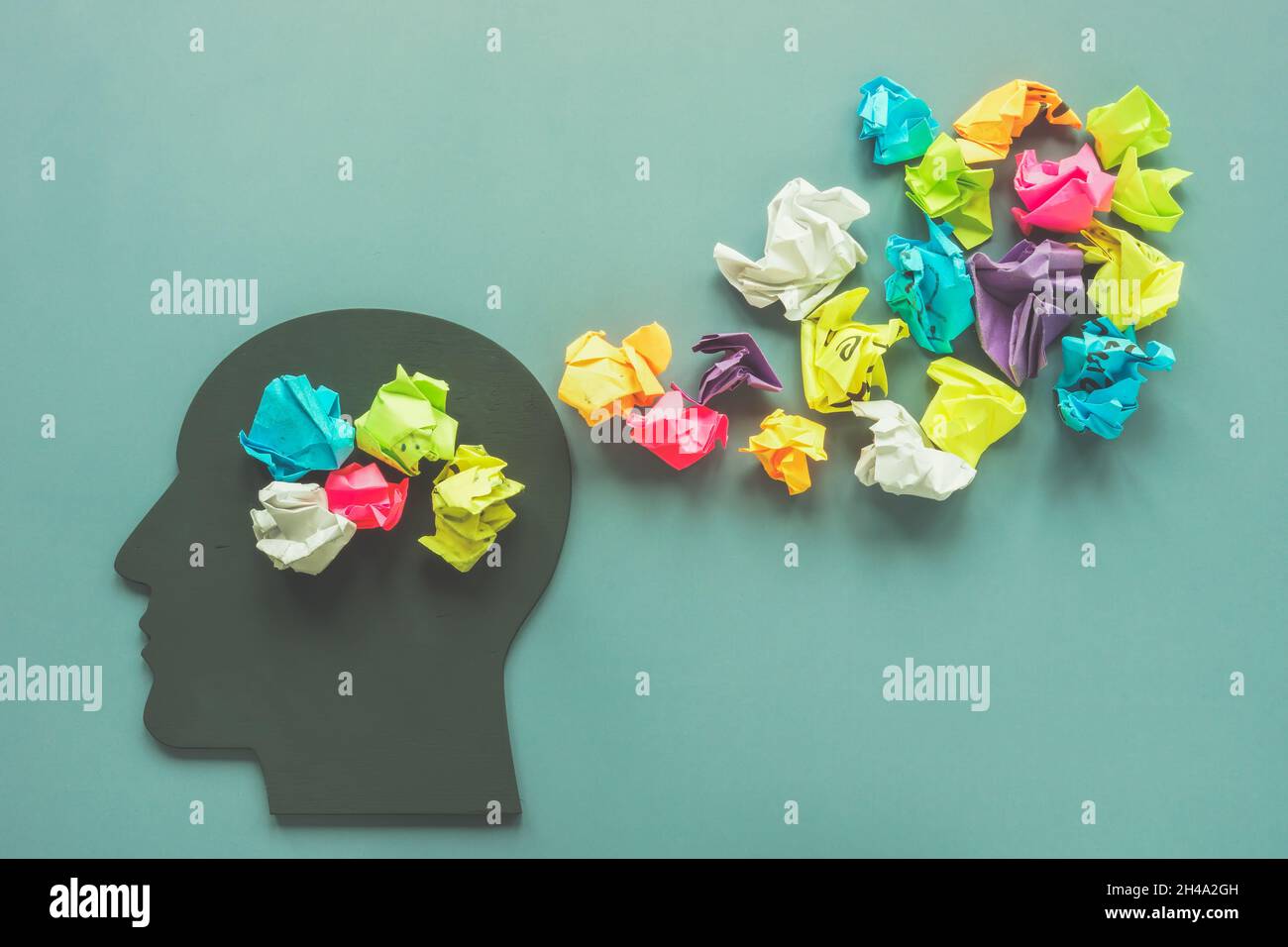 Positive thinking concept. Head shape and colorful paper balls Stock ...
