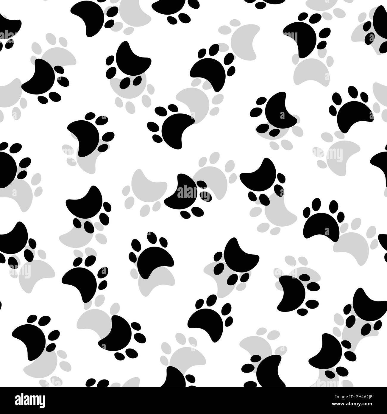 Flat cartoon animal footprint silhouette seamless pattern. Cat or dog ...