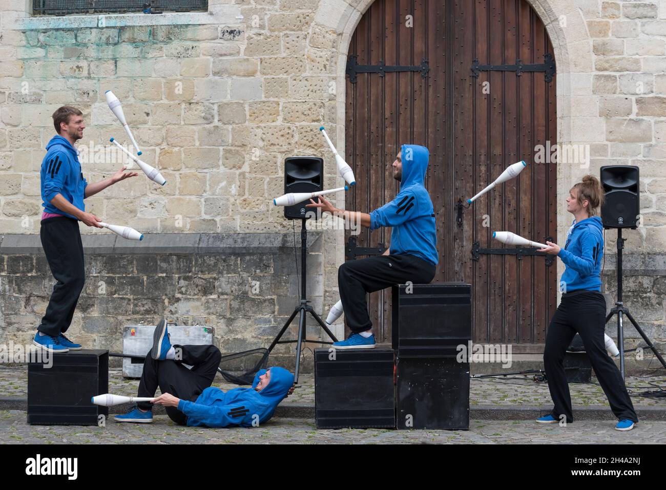 Juggling team in a Brussels Street festival in summer Stock Photo - Alamy