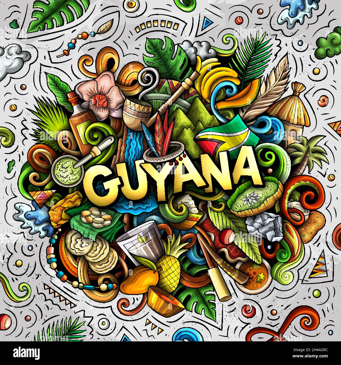 Guyana hand drawn cartoon doodle illustration. Funny local design Stock ...
