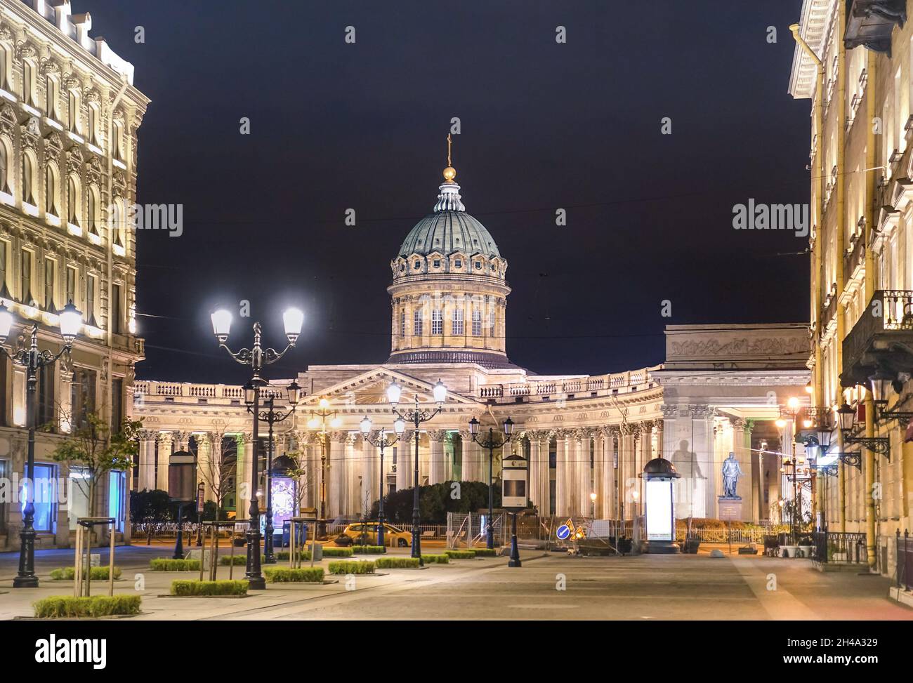 Kazan Cathedral on Nevsky Prospect from the side of Malaya Konushennaya street in world famous ...