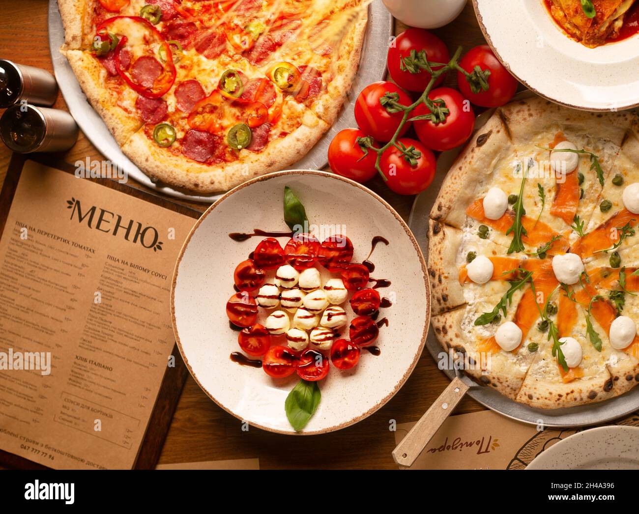 Top down view on enormous buffet of delicious freshly prepared european ...