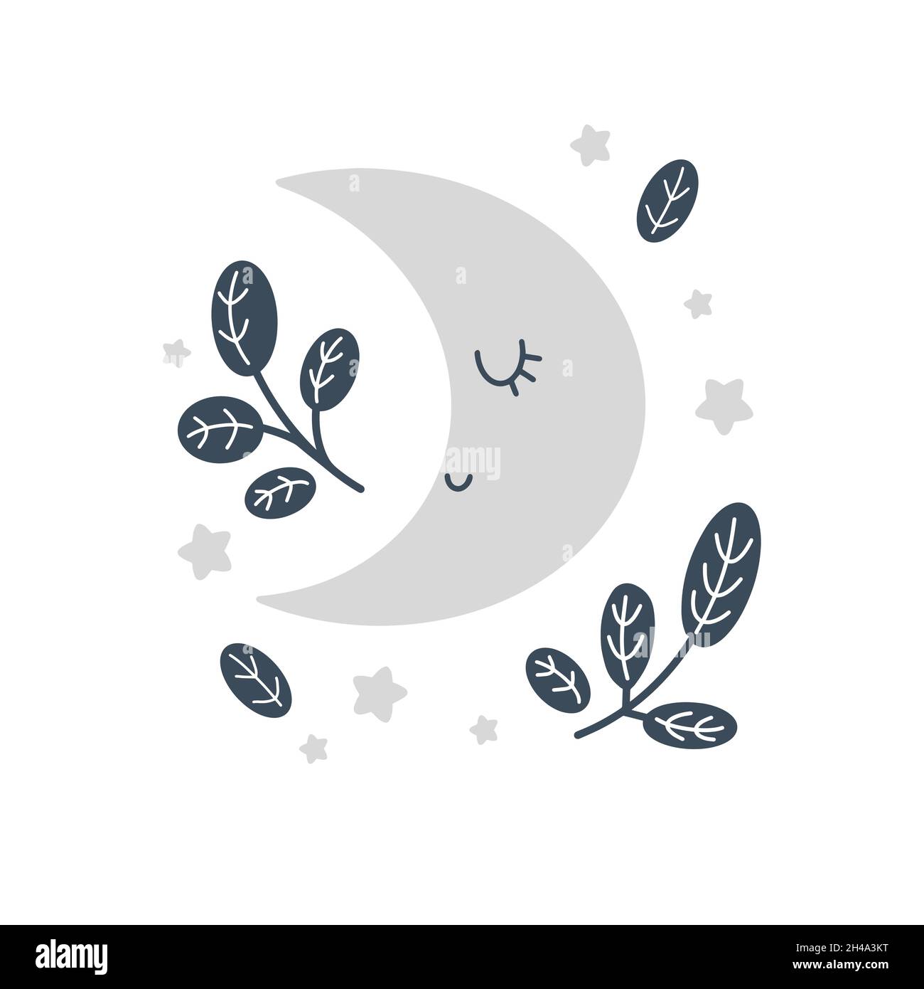 Cute christmas moon. Vector print in scandinavian style. Hand drawn ...