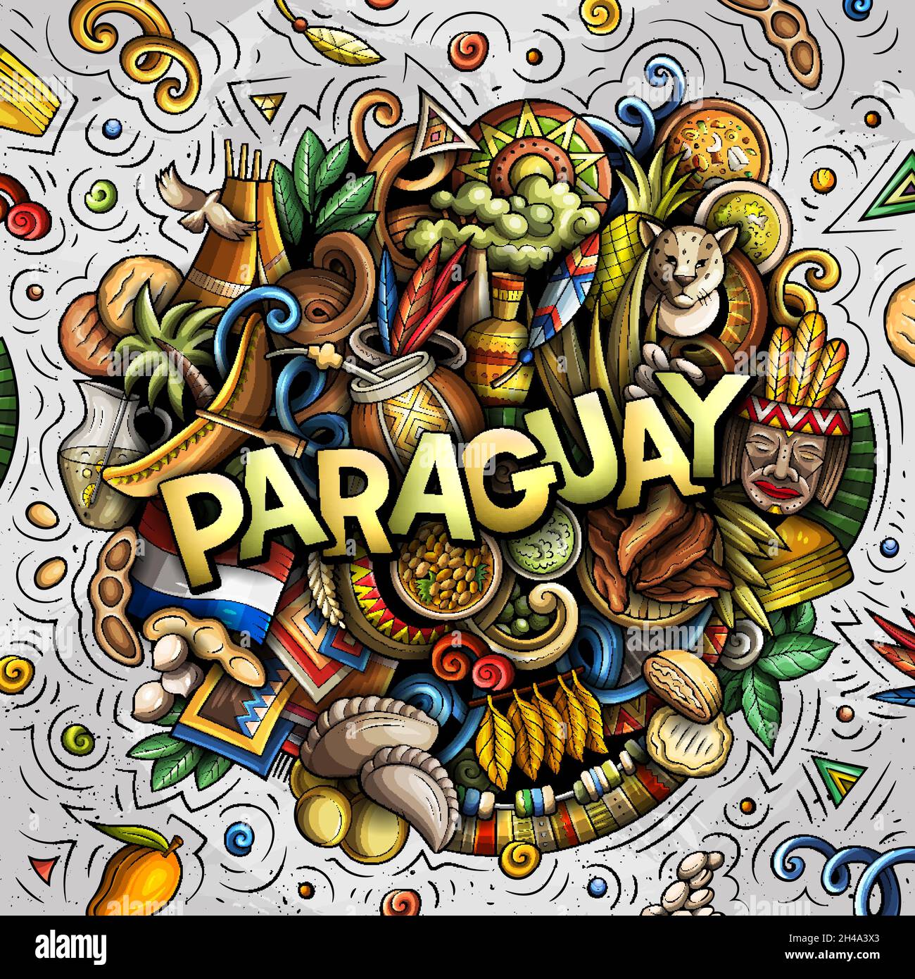 Paraguay hand drawn cartoon doodle illustration. Funny local design ...