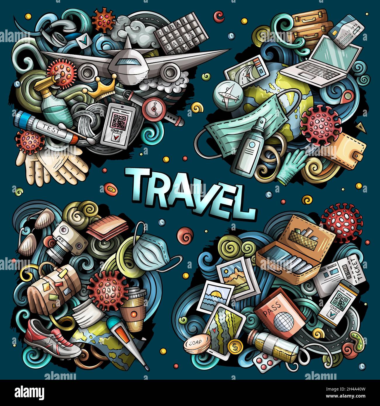 Travel cartoon vector doodle designs set Stock Vector Image & Art - Alamy