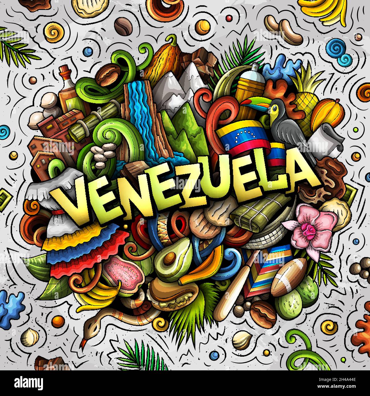 Venezuela hand drawn cartoon doodle illustration. Funny local design ...